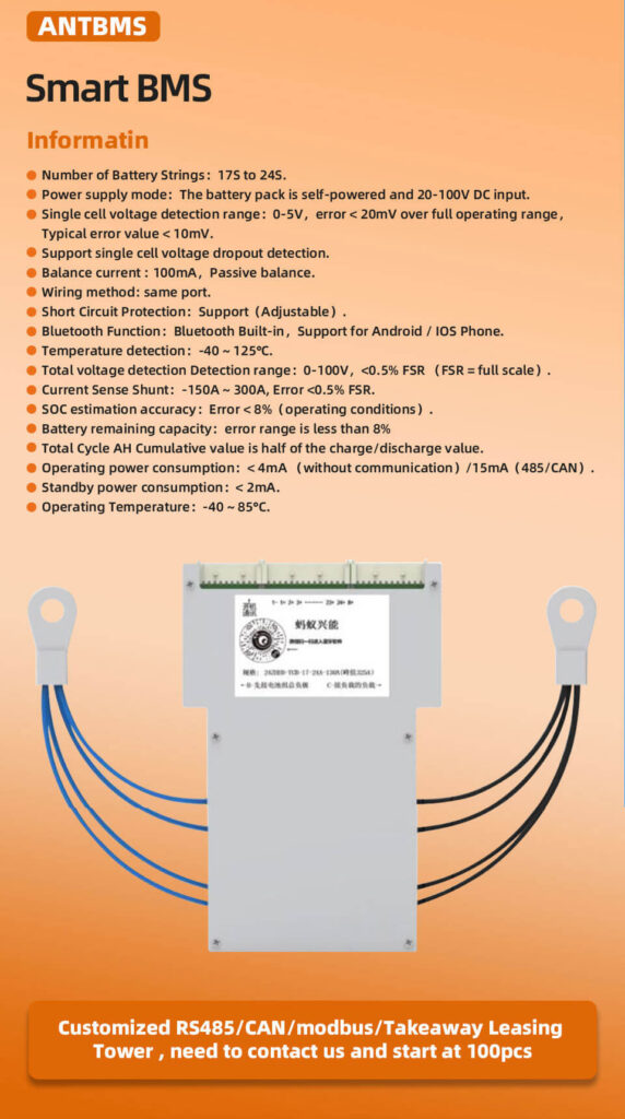 ANT BMS 17S-24S 50A-400A 420A Smart 52V-88V Lifepo4 li-ion LTO Battery ...